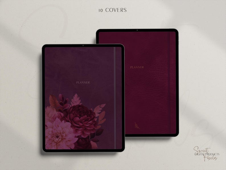 Dark Mode Floral Undated Digital Planner Dark Pink and Purple Floral ...