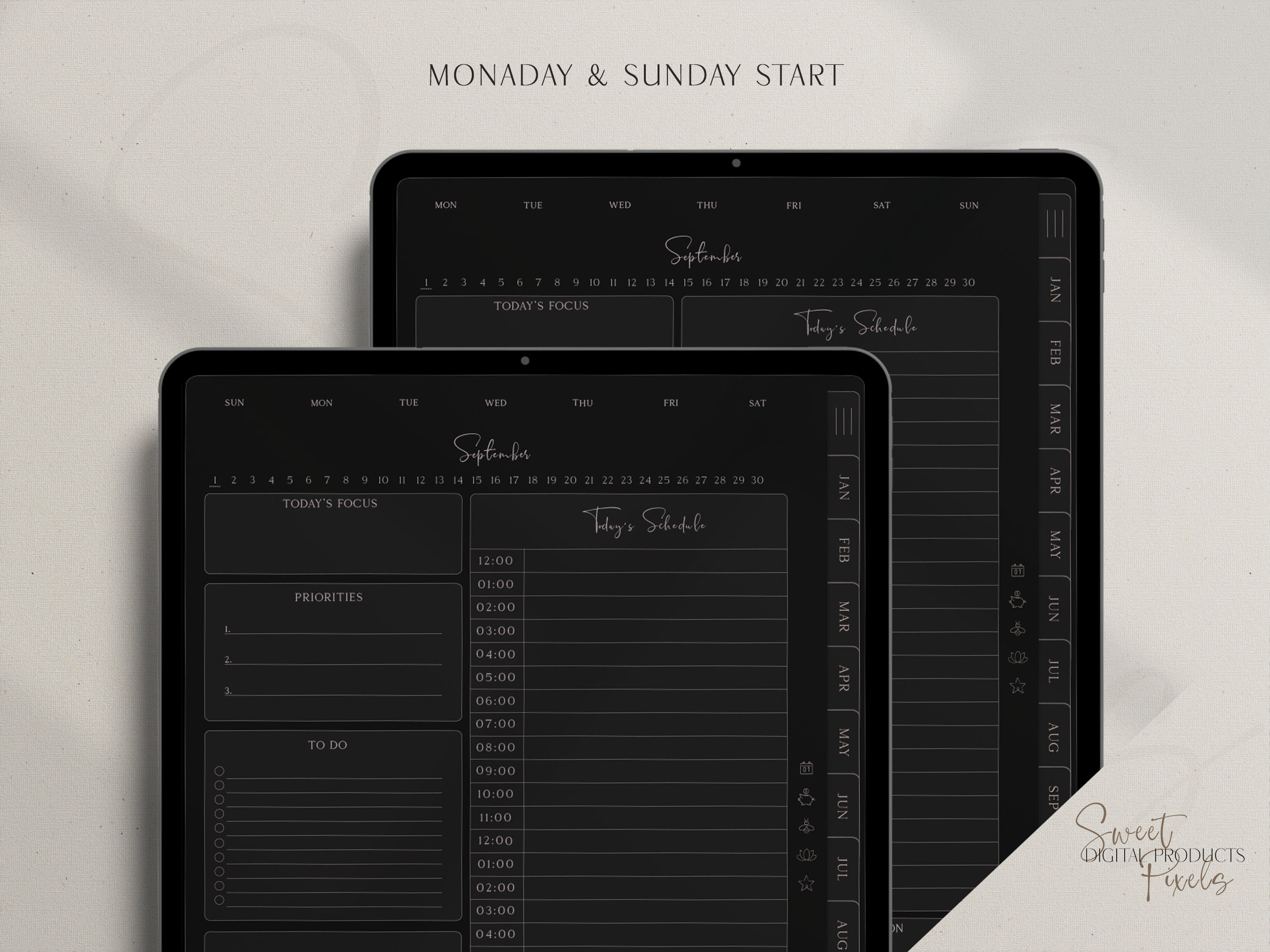 Undated Dark Mode Digital Planner, Dark Mode Goodnotes Planner, PDF ...