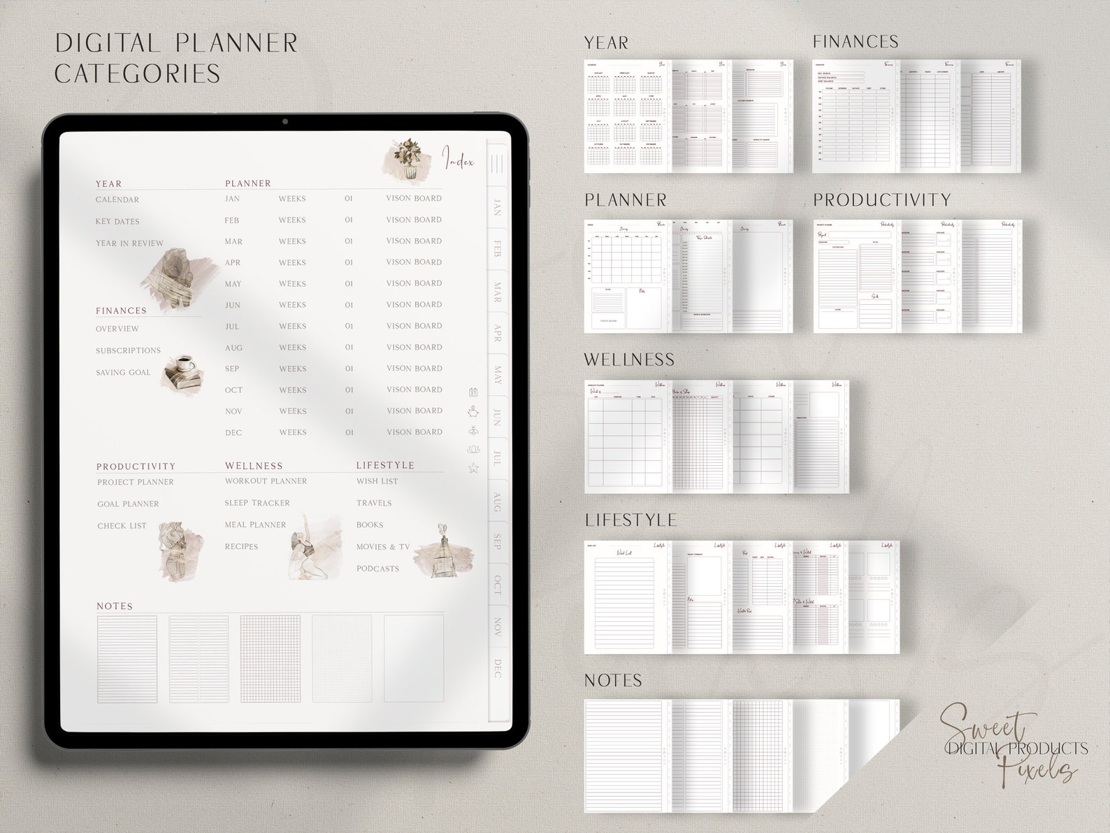 That Girl Aesthetic Digital Planner Bundle: Undated Digital Planner ...