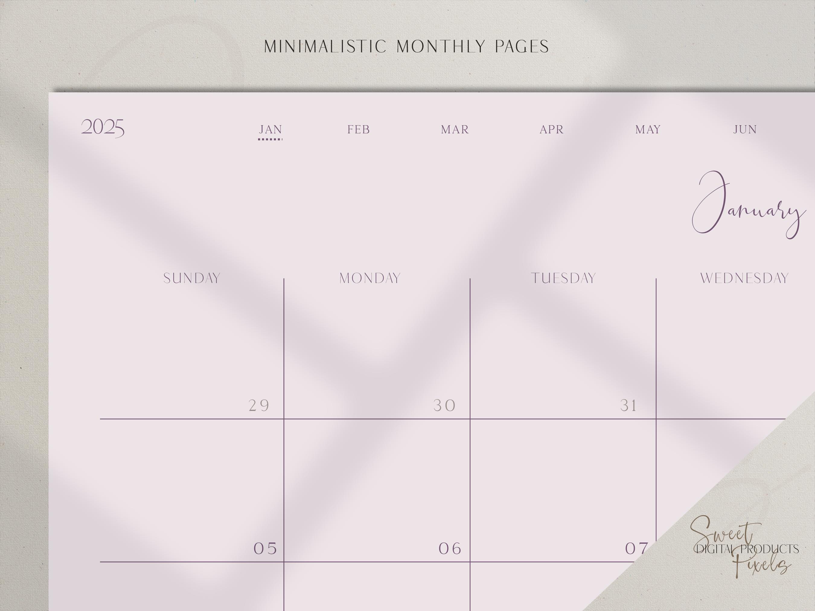 2025 Digital Calendar Planner Vintage Rose, Pink Monthly Calendar ...