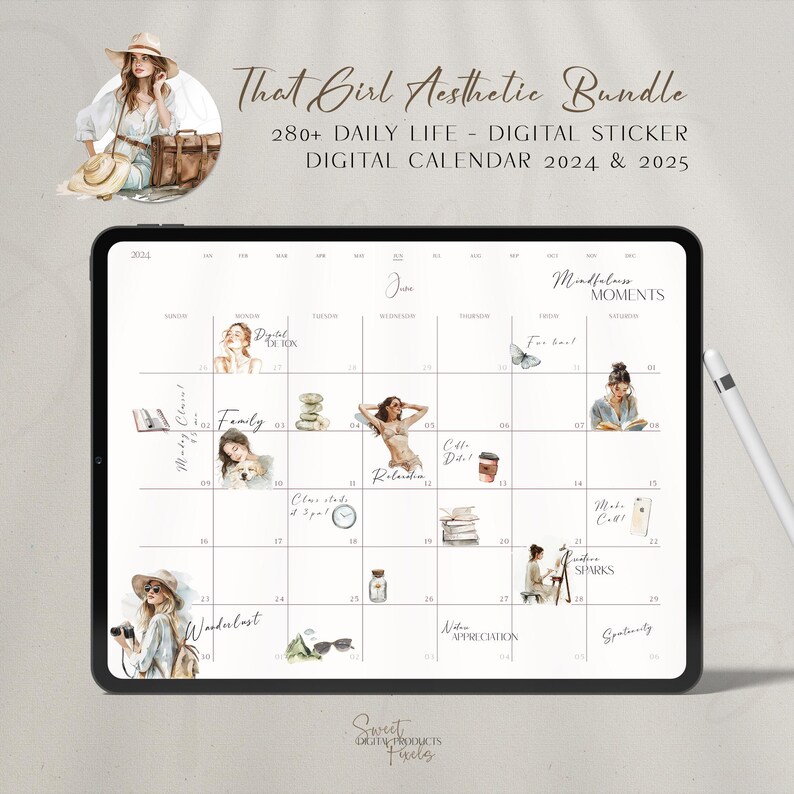 2024 & 2025 Calendar Planner That Girl Aesthetic Stickers Bundle Daily ...