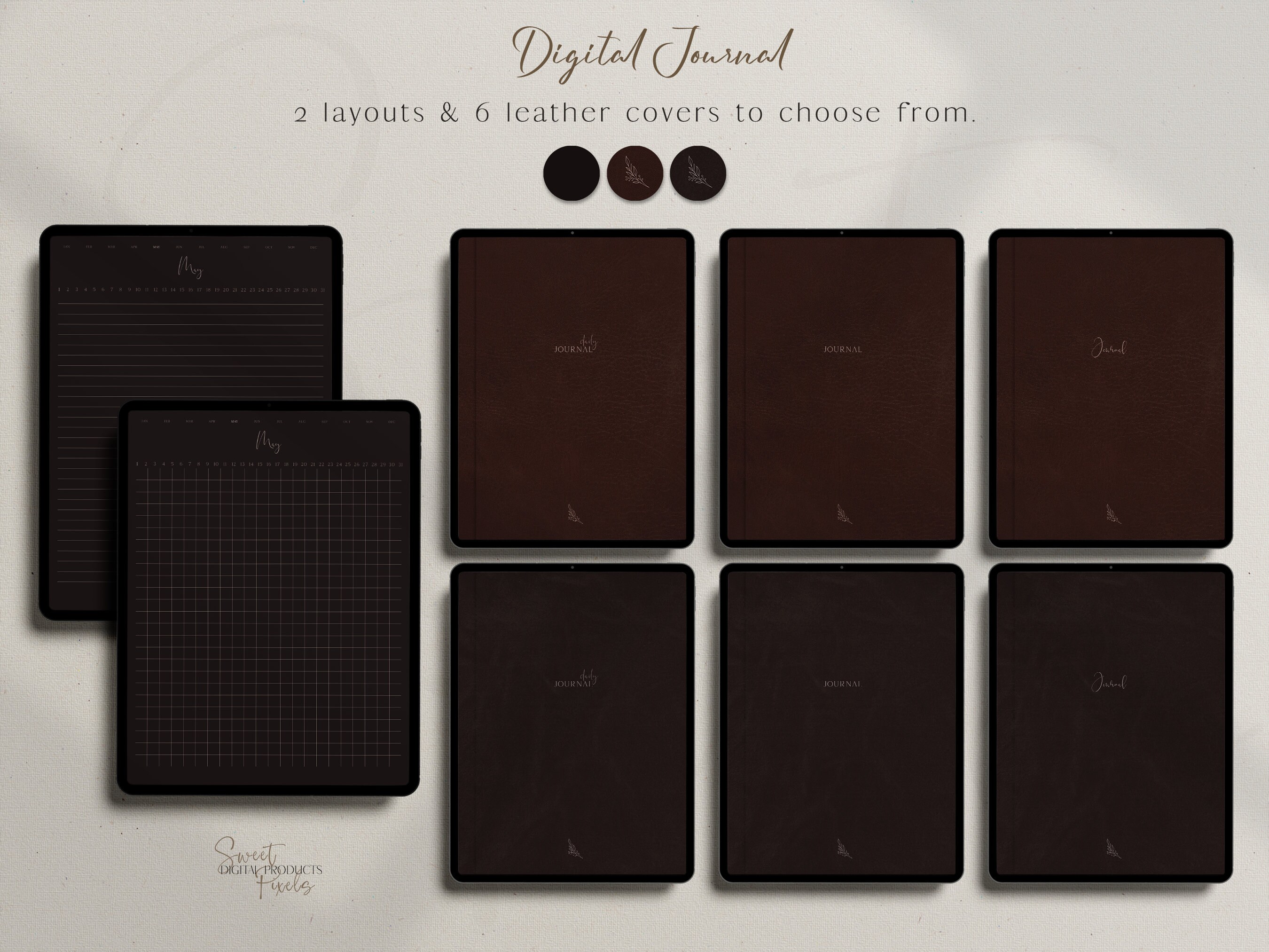 Dark Mode Digital Journal: Vintage Brown Leather Design (digital ...