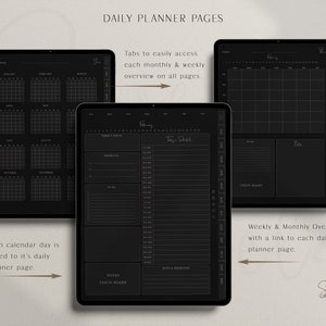 Undated Dark Mode Digital Planner, Dark Mode Goodnotes Planner, PDF ...