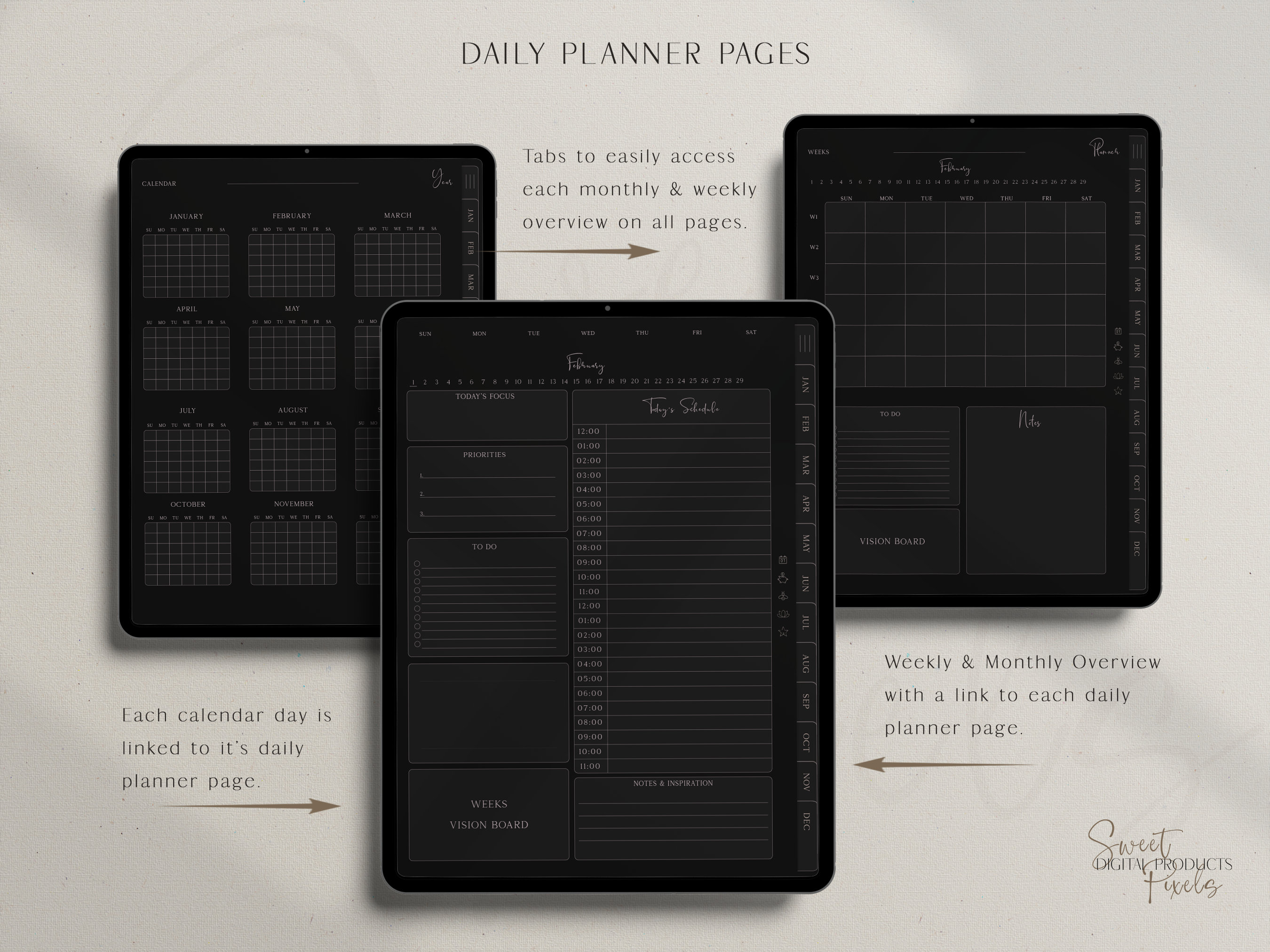 Undated Dark Mode Digital Planner, Dark Mode Goodnotes Planner, PDF ...