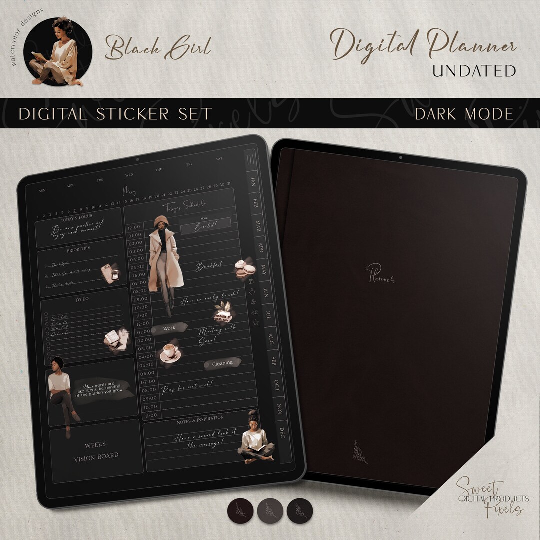 Black Girl Digital Planner Bundle: Undated Digital Planner + Black Girl ...