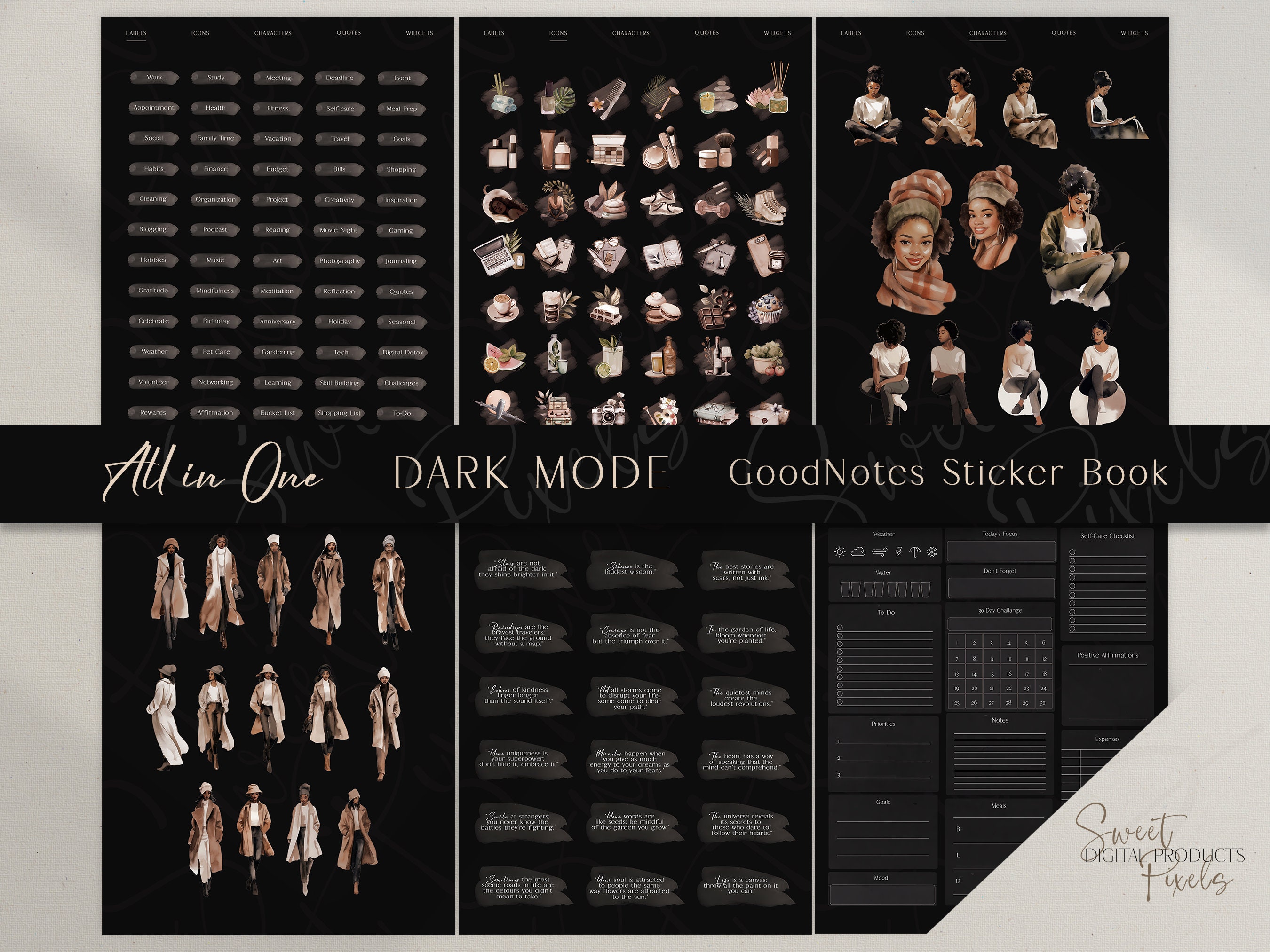 Black Girl 2024 Digital Planner Dark Mode Digital Stickers Goodnotes ...