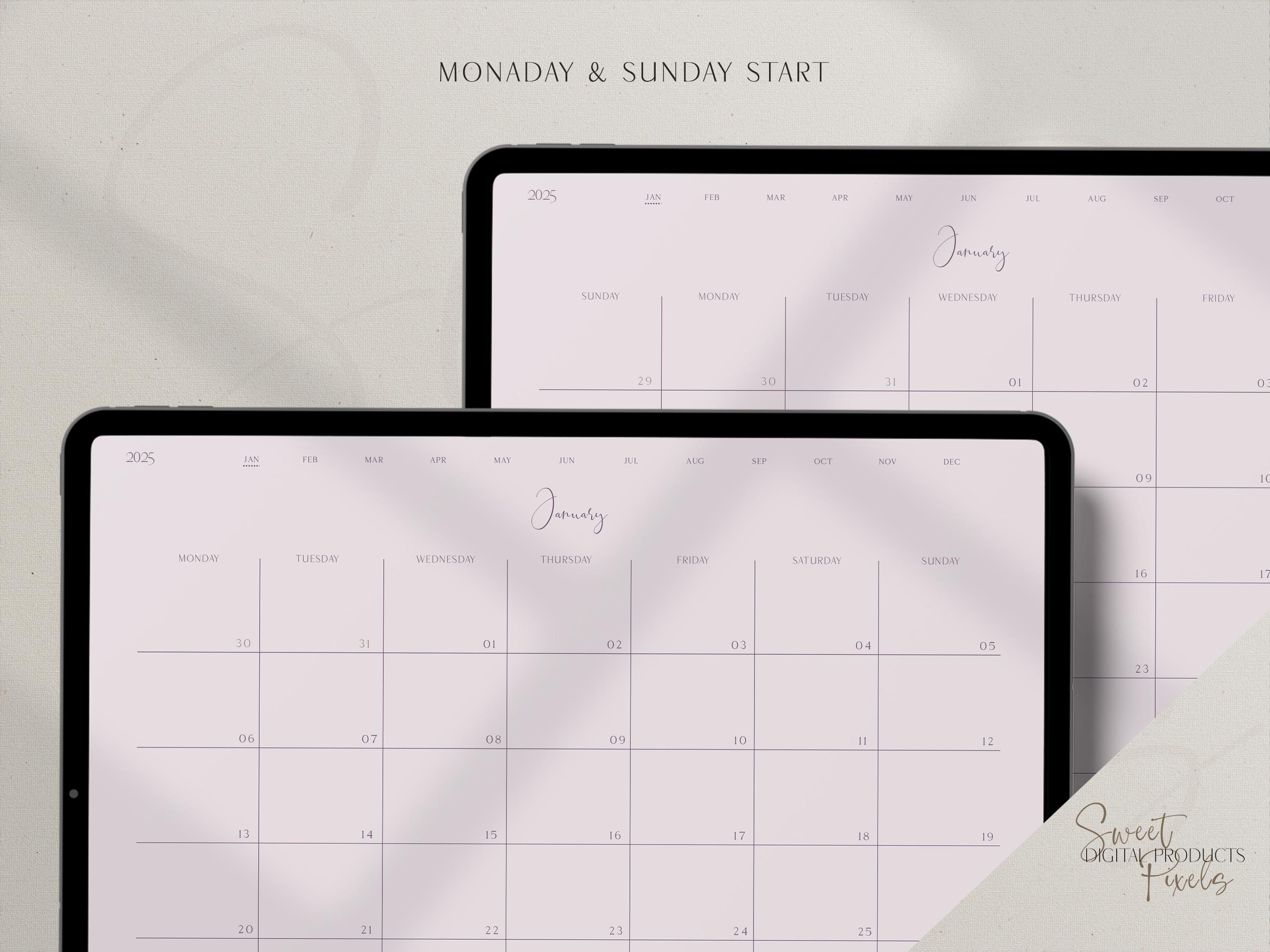 2025 Digital Calendar Planner Vintage Rose, Pink Monthly Calendar ...