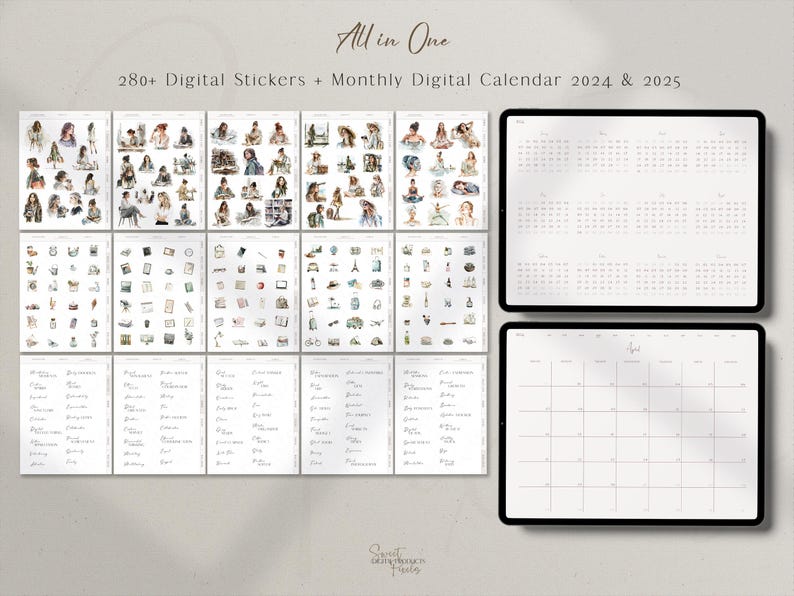 2024 & 2025 Calendar Planner That Girl Aesthetic Stickers Bundle Daily ...