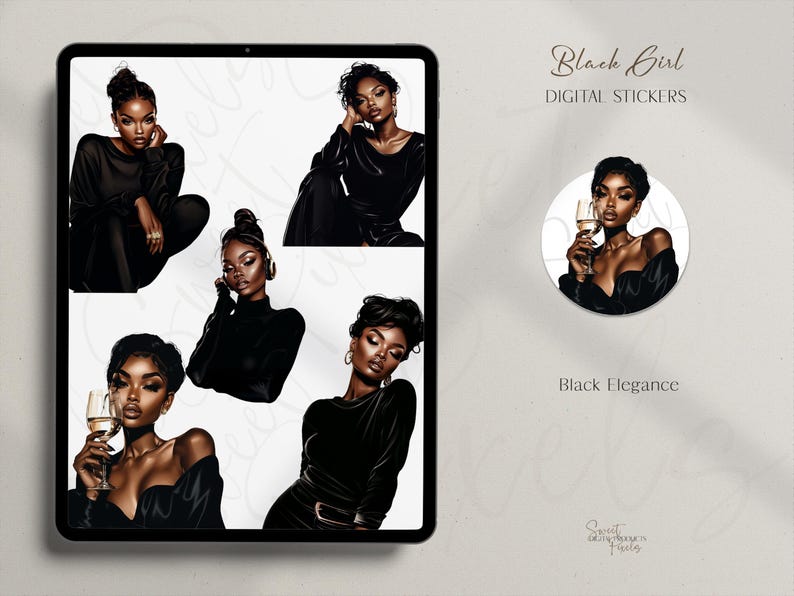 Elegant Black Girl Digital Stickers: Planner & Scrapbook PNG Set - Etsy