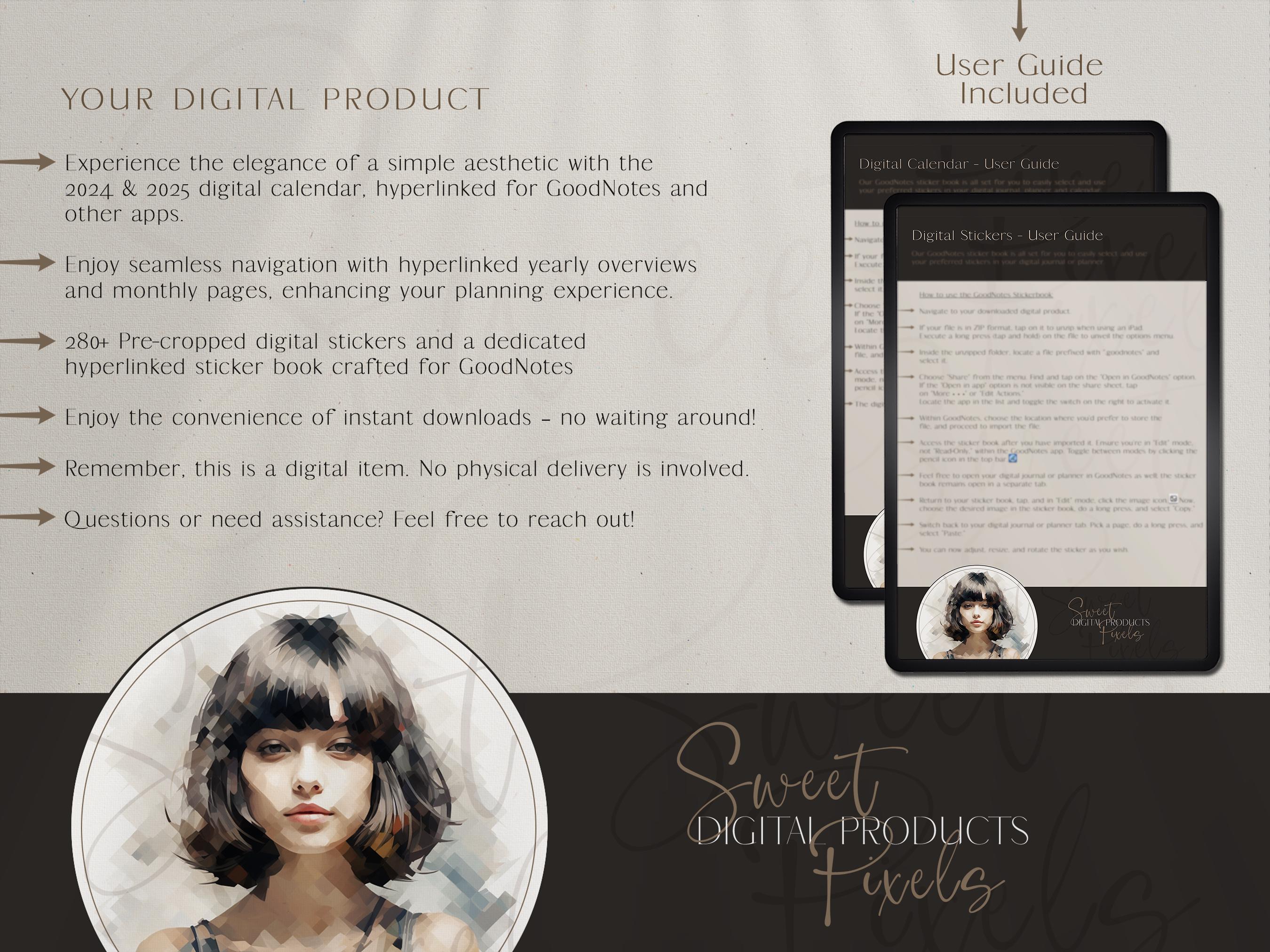 2024 & 2025 Daily Life Digital Planner Calendar 280 Black Girl Sticker ...