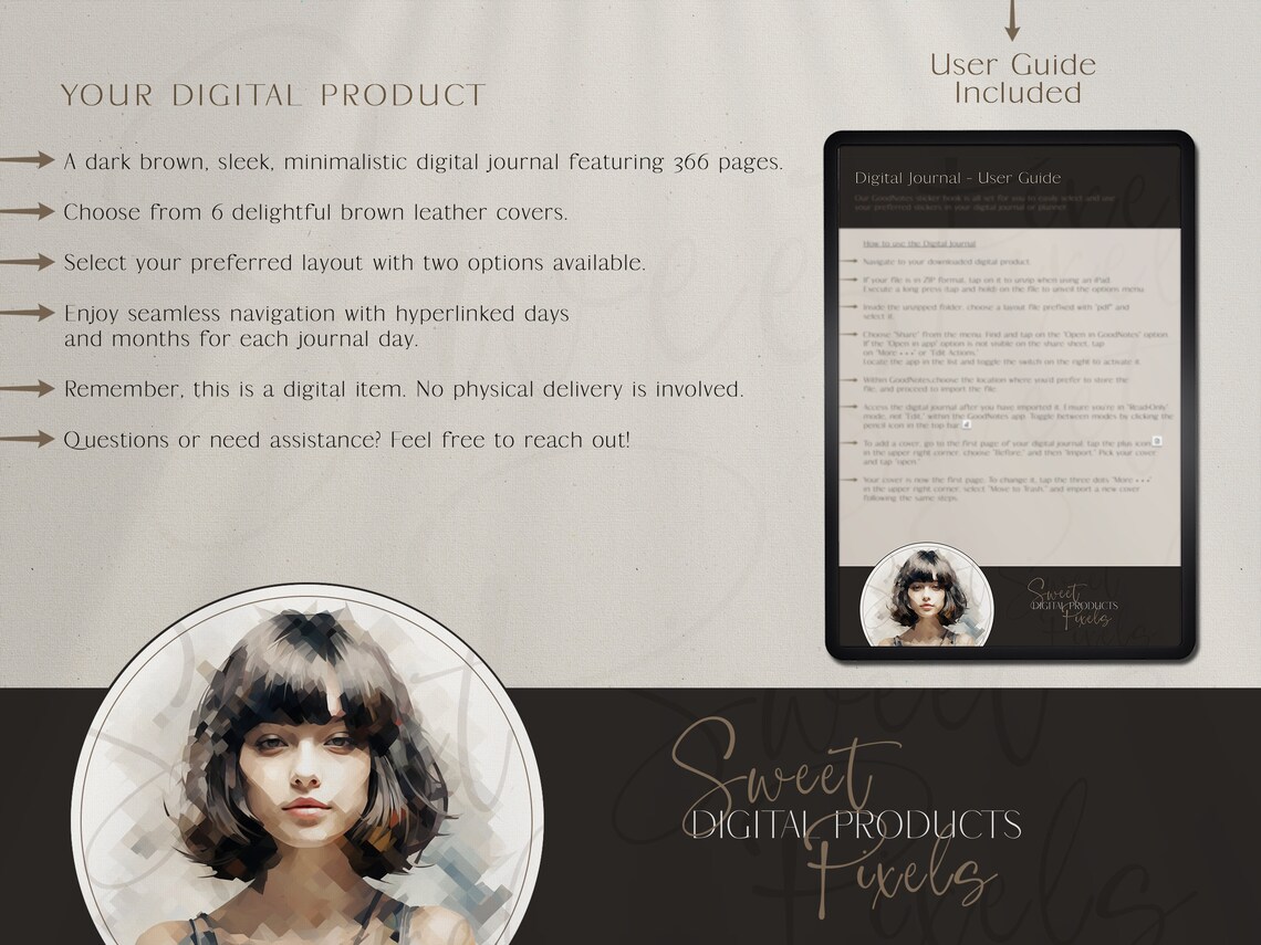 Dark Mode Digital Journal: Vintage Brown Leather Design (digital ...