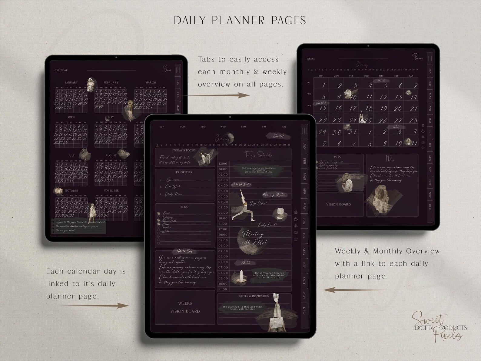 Dark Mode Floral That Girl Planner Bundle: Undated Digital Planner ...