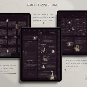 Dark Mode Floral Digital Planner Bundle: Undated With Watercolor ...