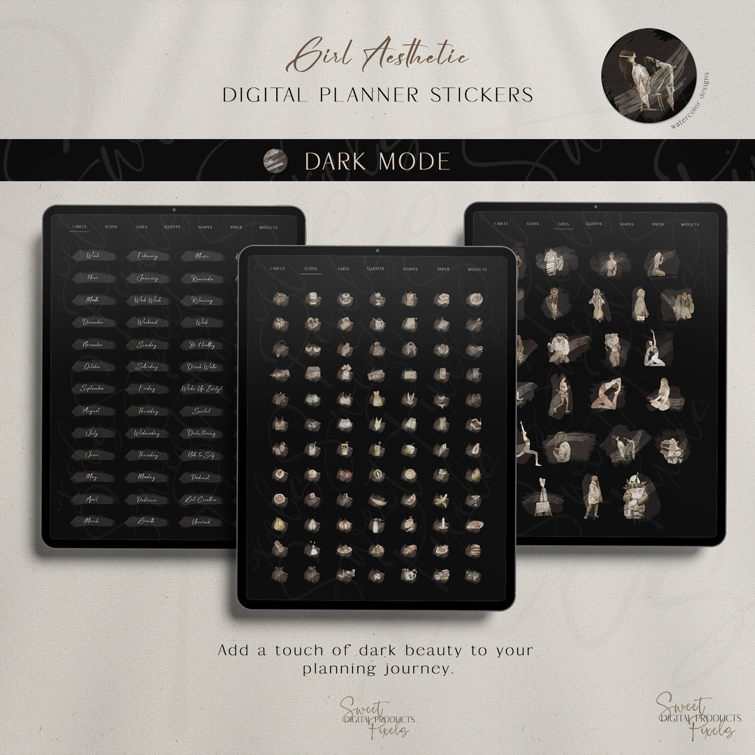 Dark Mode Digital Planner Stickers, Goodnotes Dark Mode Sticker, iPad ...