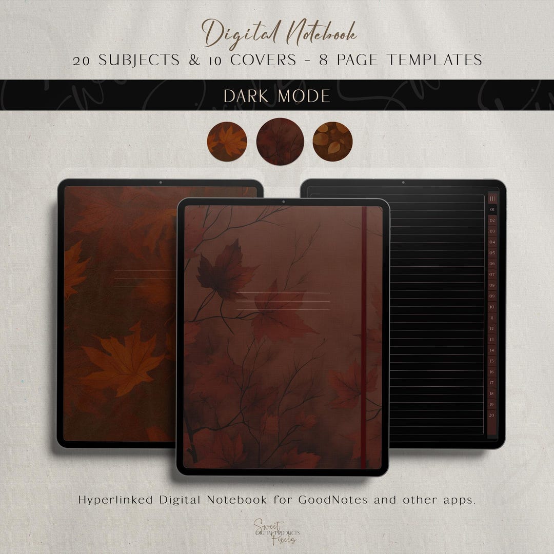 Dark Mode Fall Notebook, Dark Mode Autumn, Digital Notebook ...