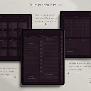 Dark Mode Floral Undated Digital Planner Dark Pink and Purple Floral ...