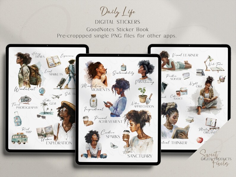 2024 & 2025 Daily Life Digital Planner Calendar 280 Black Girl Sticker ...