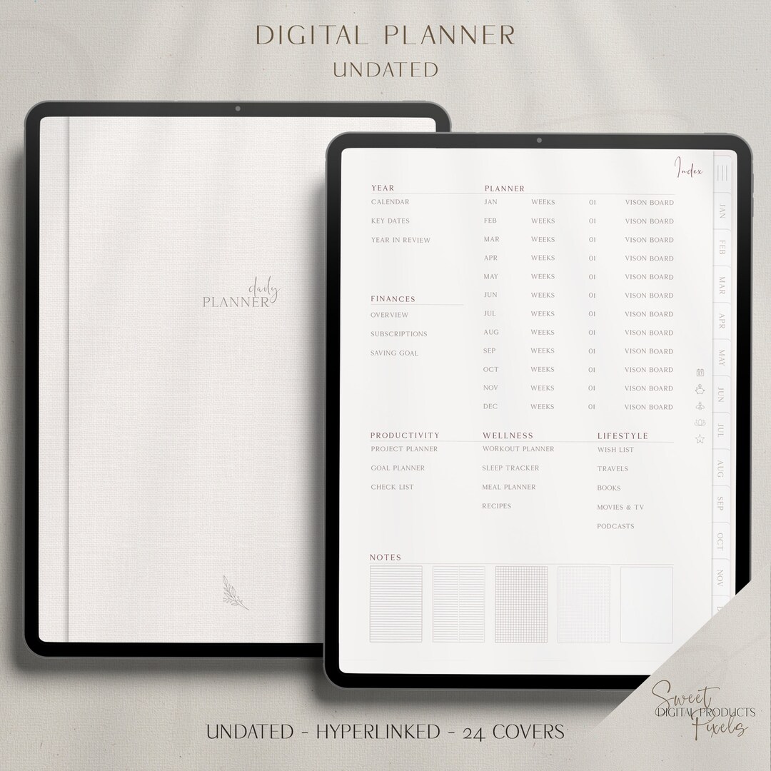 Undated Digital Planner, Goodnotes Planner, Hyperlinked PDF Planner ...