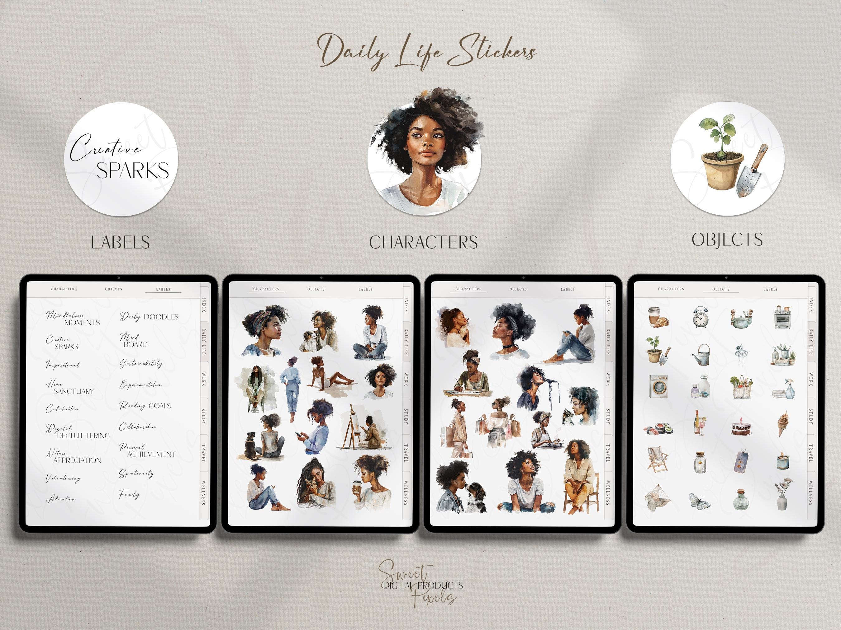 2024 & 2025 Daily Life Digital Planner Calendar 280 Black Girl Sticker ...