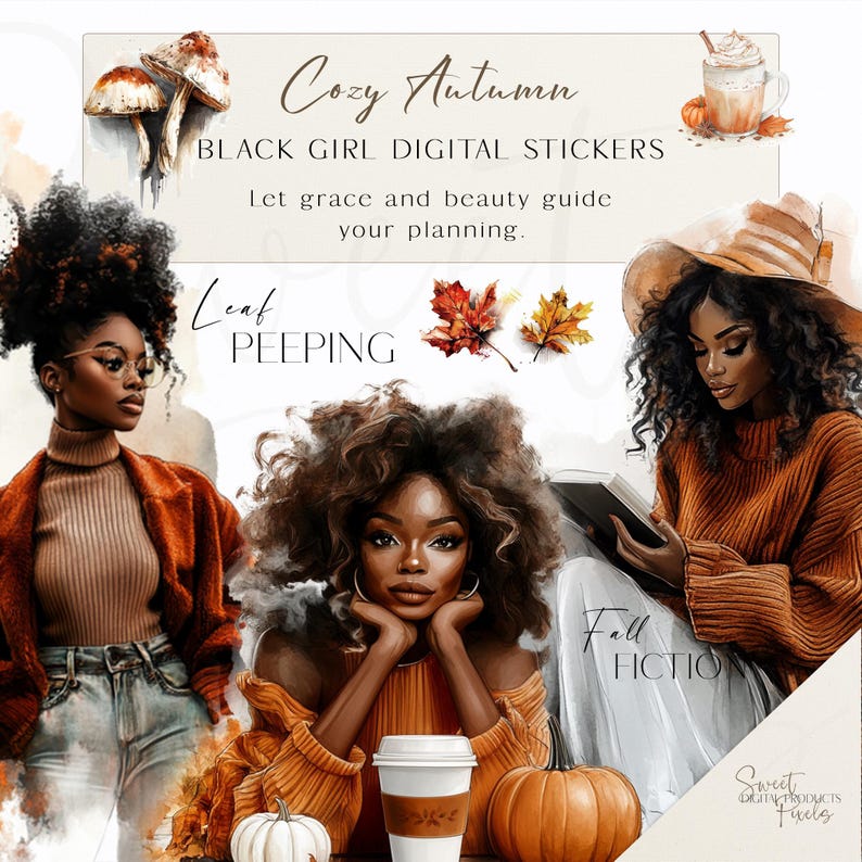 Black Girl Cozy Autumn Planner Stickers (digital Download) - Etsy