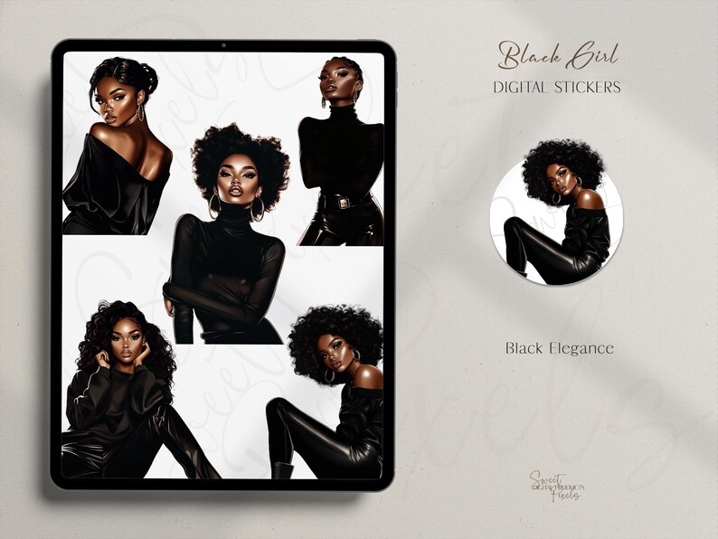 Elegant Black Girl Digital Stickers: Planner & Scrapbook PNG Set - Etsy