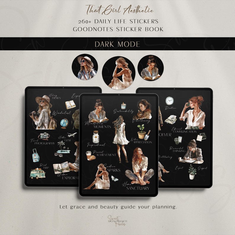 Dark Mode That Girl Aesthetic Digital Stickers, Daily Life Stickers ...