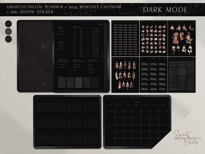 Dark Mode Black Girl Digital Planner Bundle Digital Stickers African ...