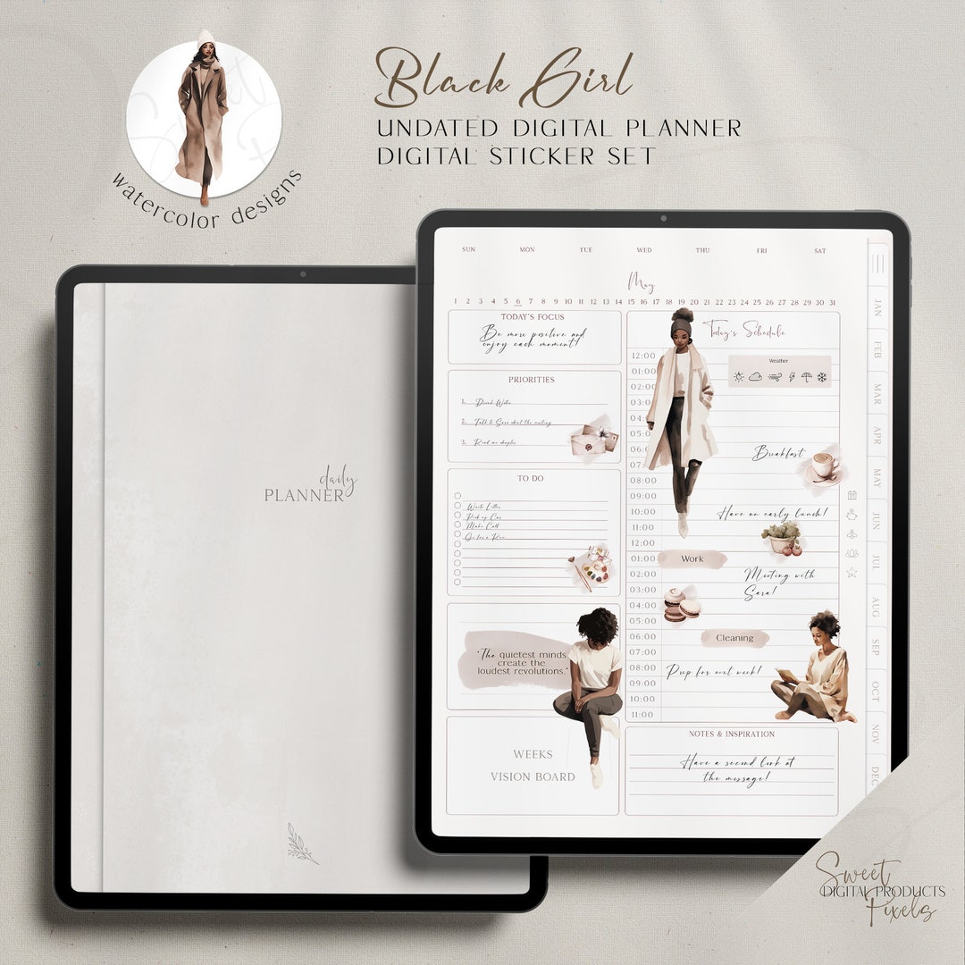 Black Girl Digital Planner Bundle: Undated Planner + Stickers ...