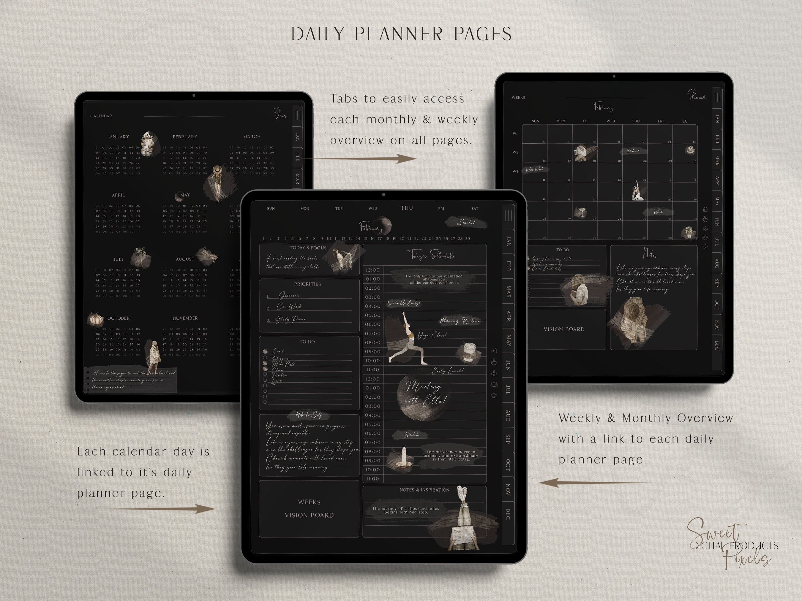 Dark Mode 2024 Digital Planner Bundle Dark Mode Planner Sticker ...