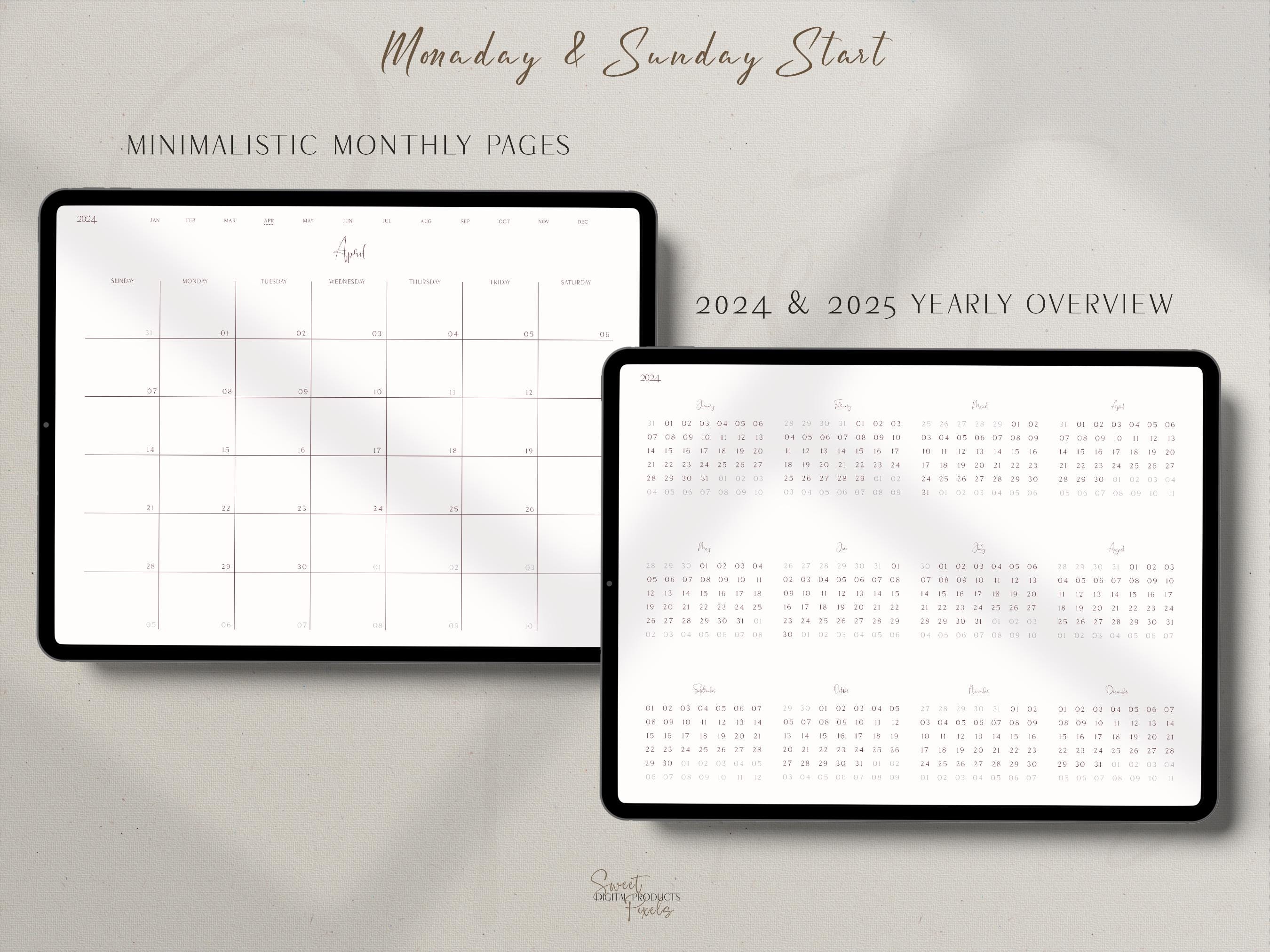 2024 & 2025 Calendar Planner That Girl Aesthetic Stickers Bundle Daily ...