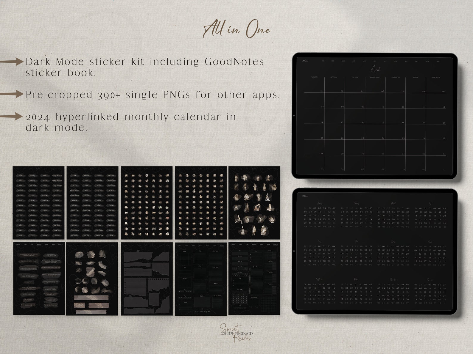 Dark Mode Digital Planner Calendar 2024 That Girl Sticker Bundle ...