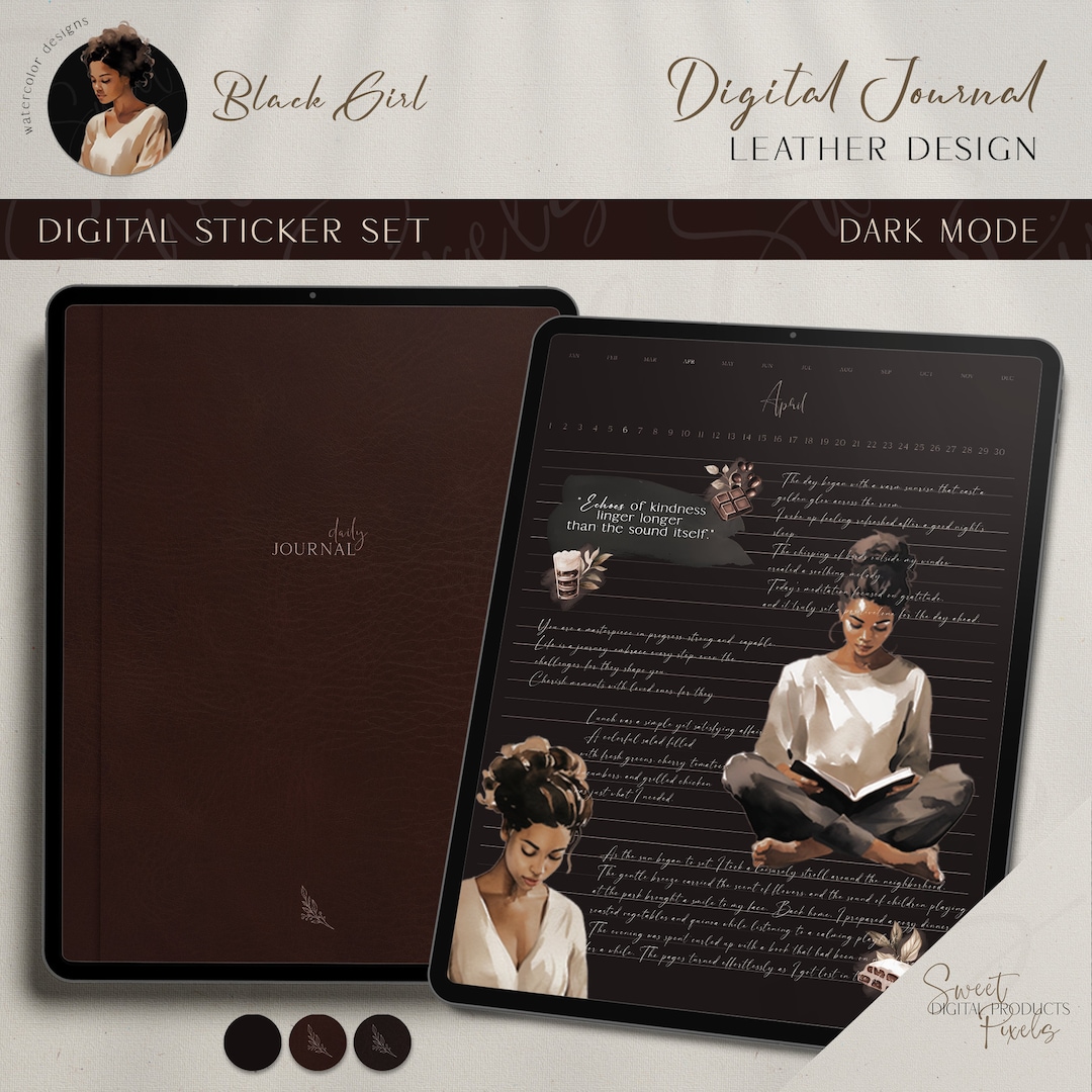 Black Girl Digital Journal: Dark Mode Planner Stickers (PDF) - Etsy