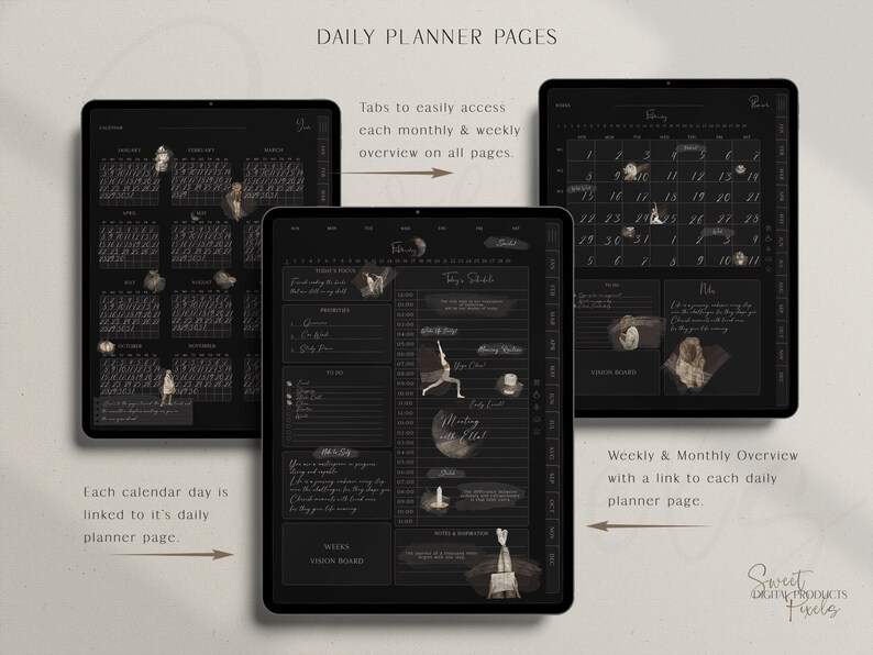 Dark Mode Digital Planner Bundle: Undated, Goodnotes Compatible ...