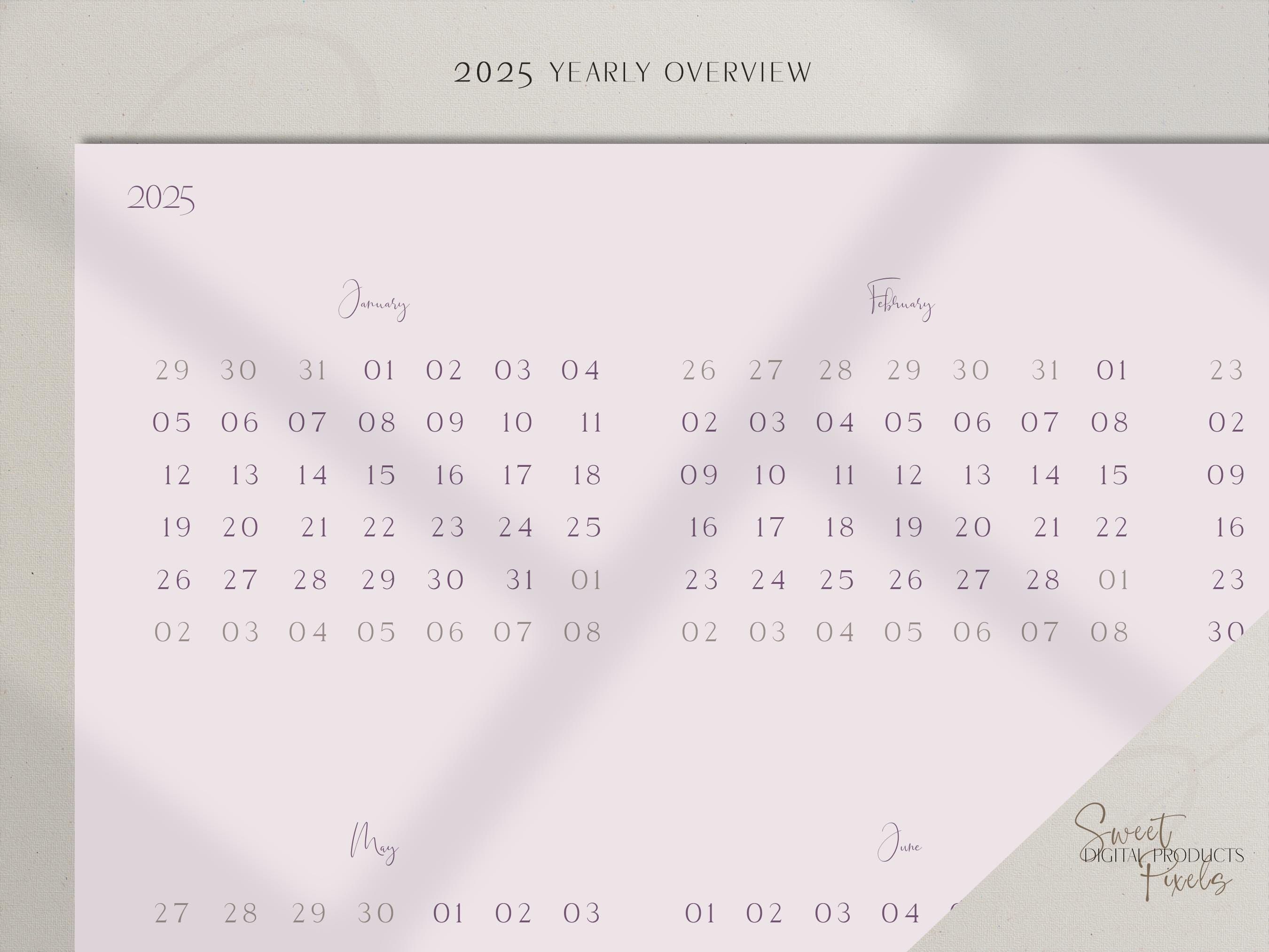 2025 Digital Calendar Planner Vintage Rose, Pink Monthly Calendar ...
