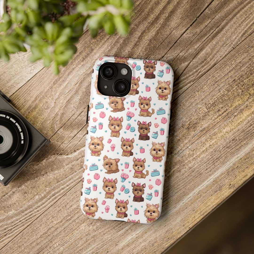 Snap-on Yorkie iPhone Case: White Kawaii Yorkie Pattern With Red Hearts ...
