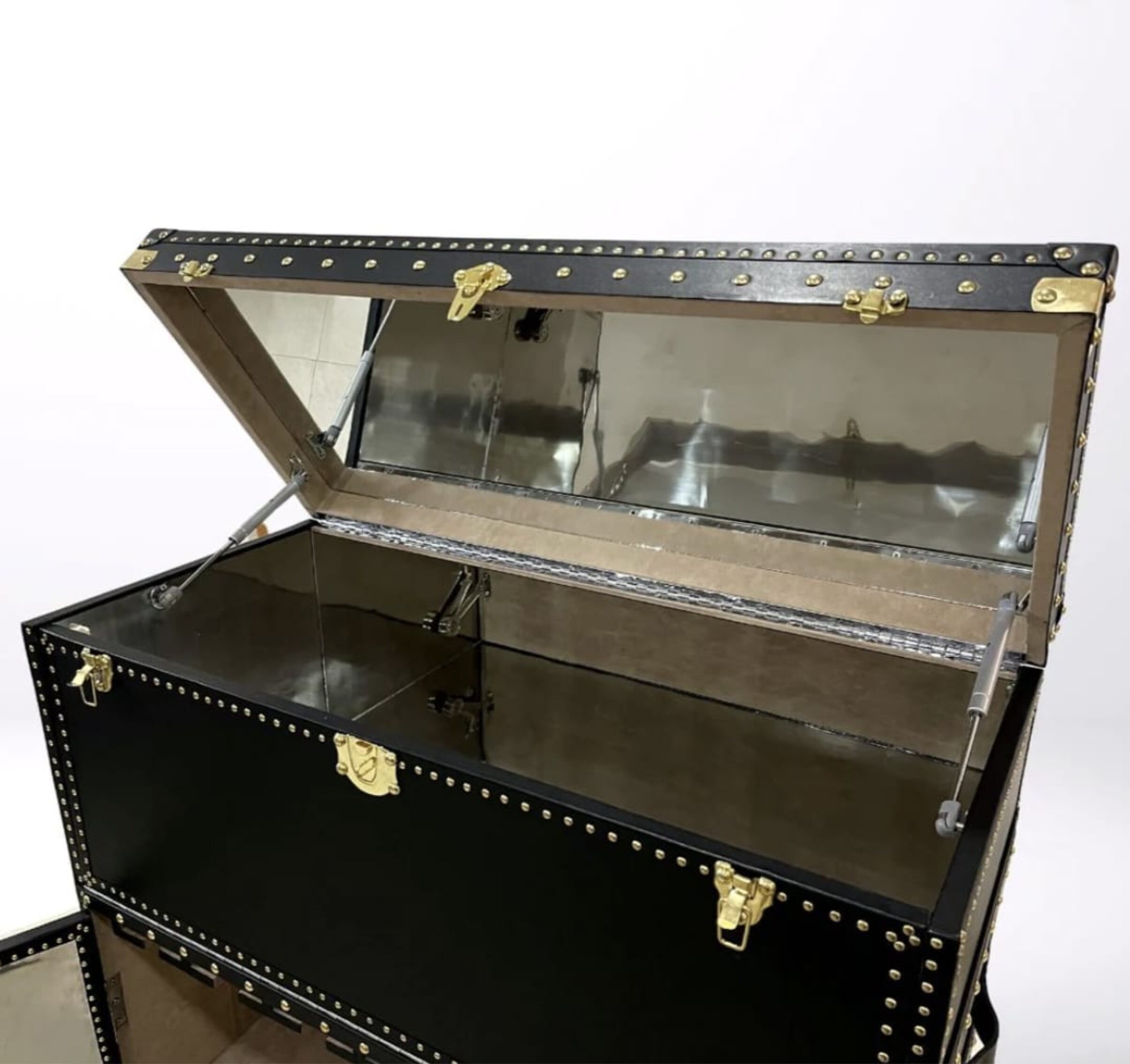 Handcrafted Leather Bar Cabinet, Stylish Black Leather Liquor Cabinet ...