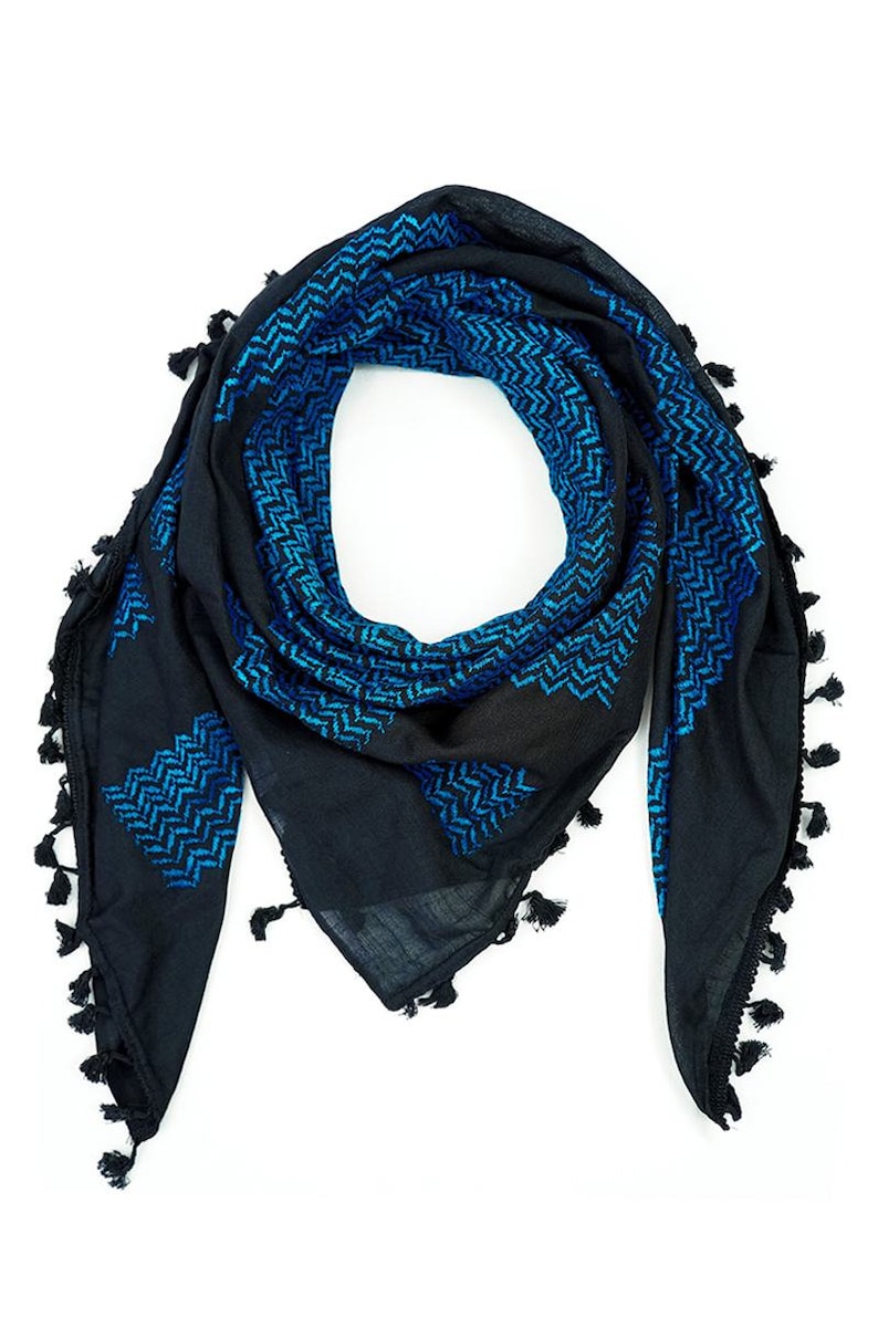 Shemagh Keffiyeh Arab Scarf Palestine Multi-colors Blue on Black ...