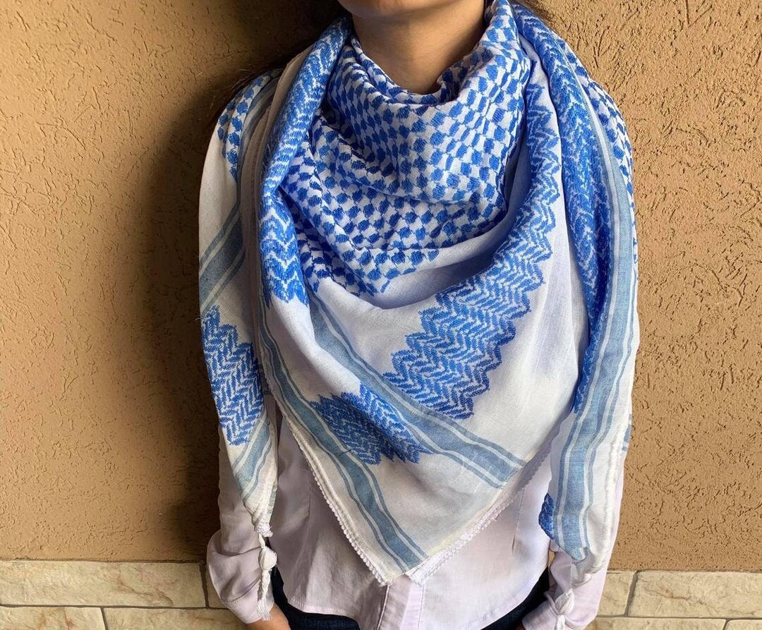 Shemagh Keffiyeh Arab Scarf Palestine Blue White Palestinian Kufiya ...