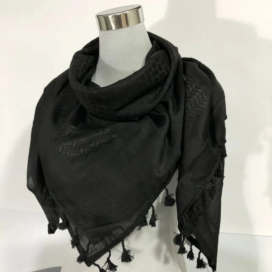 Shemagh Keffiyeh Arab Scarf Palestine Pure Black Palestinian Kufiya ...