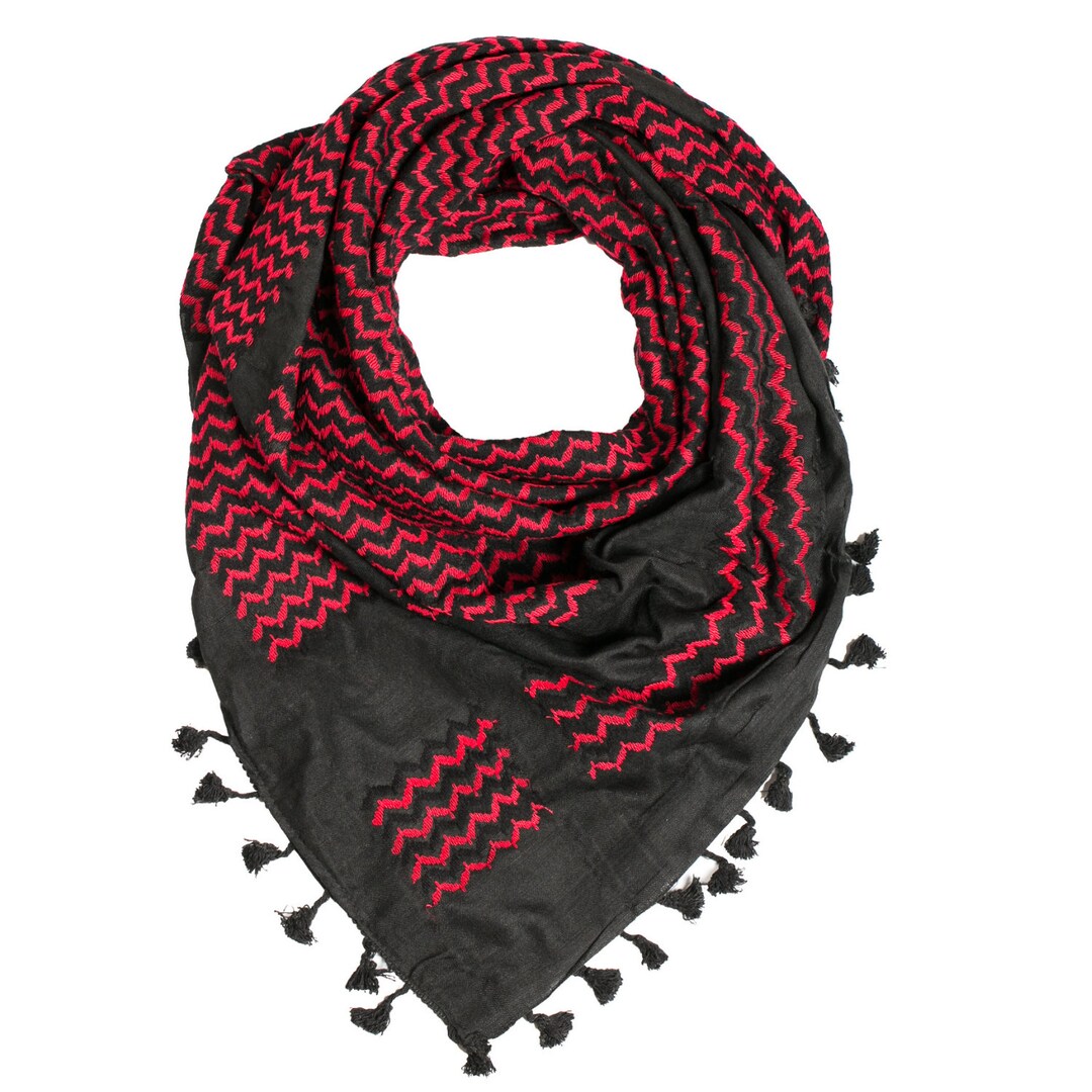 Um Suleiman Shemagh Keffiyeh Arab Scarf Palestine Red on Black Kafiya ...