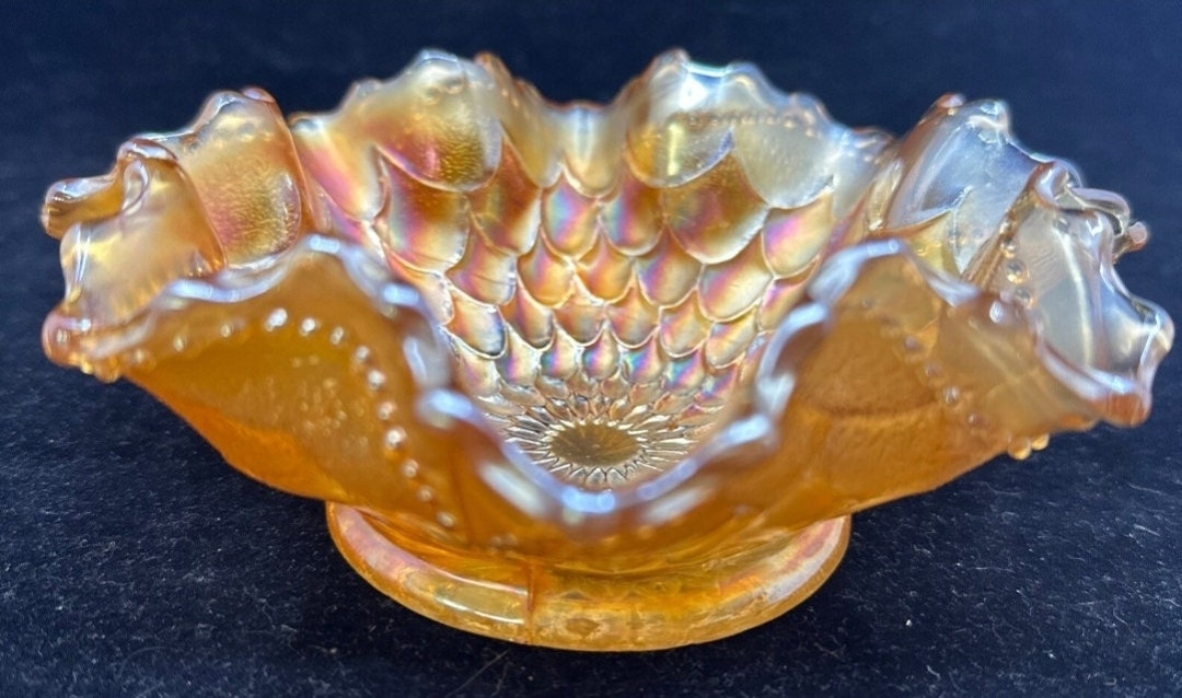Vintage Dungan Carnival Glass Marigold Fish Scale and Beads - Etsy