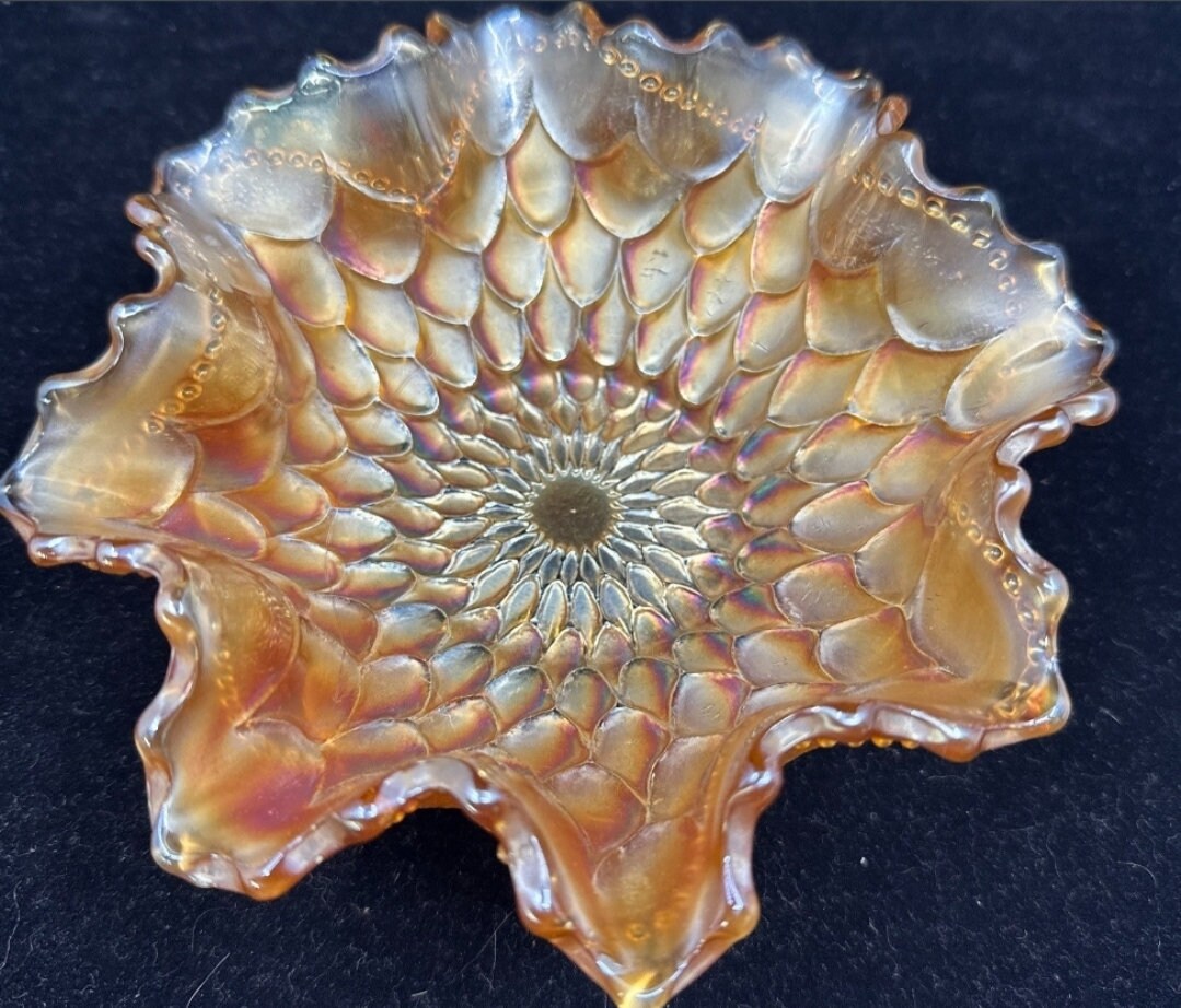 Vintage Dungan Carnival Glass Marigold Fish Scale and Beads - Etsy