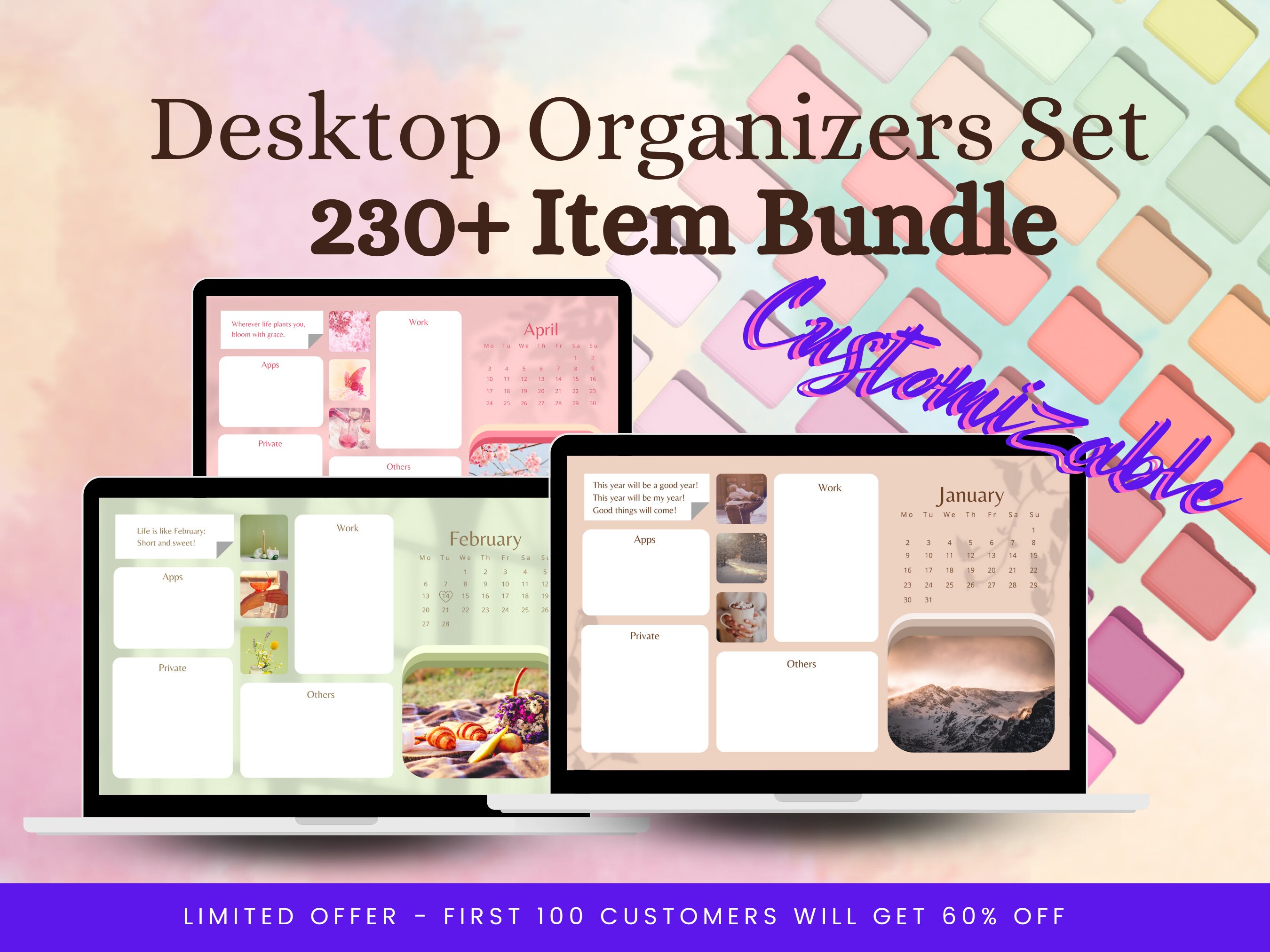 2023 Mega Customizable Desktop Organizers Desktop Wallpaper Neutral ...