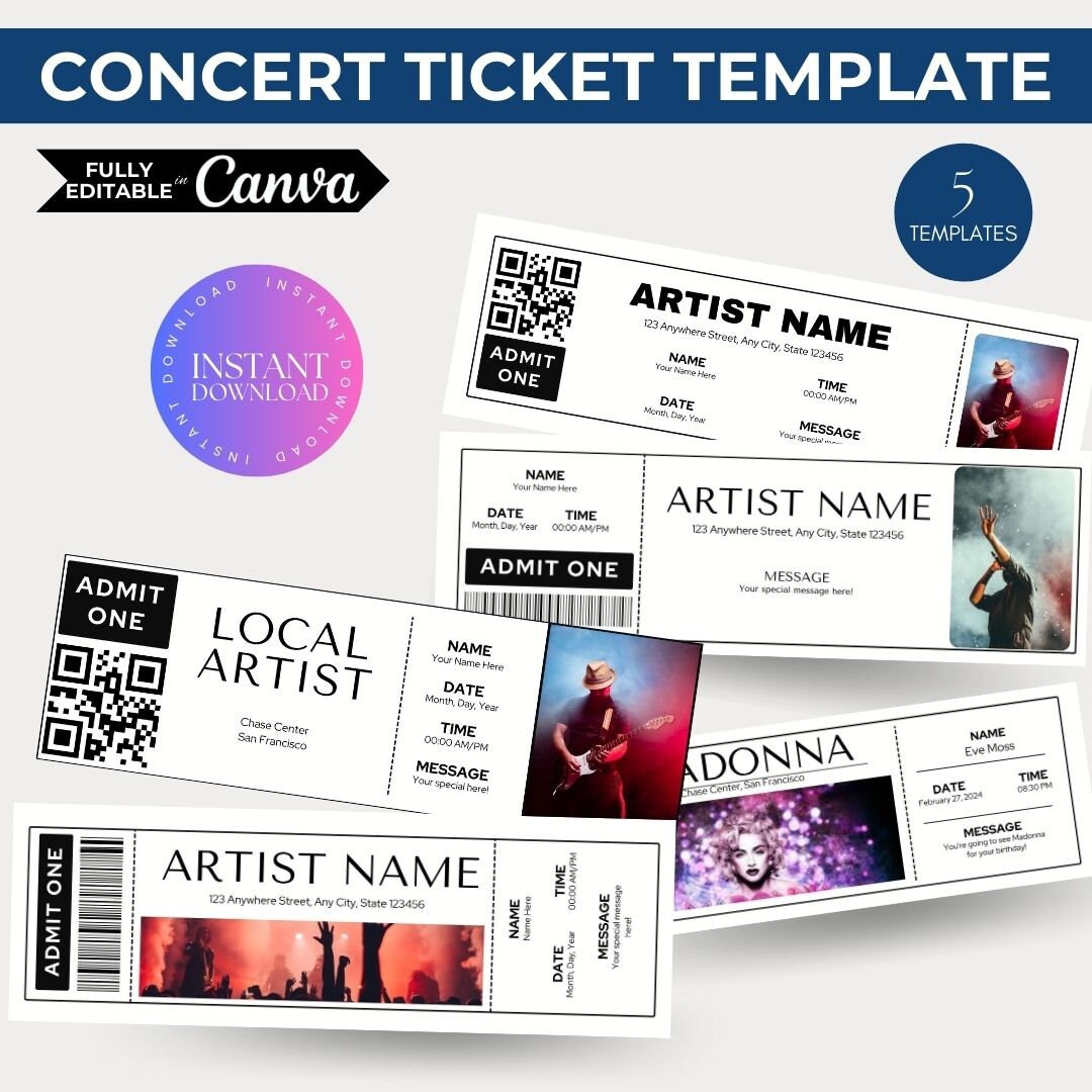 Concert Ticket Canva Template, EDITABLE DIY Event Printable, Surprise ...