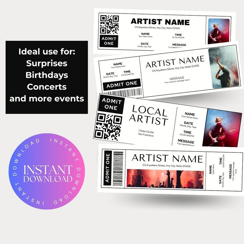 Concert Ticket Canva Template, EDITABLE DIY Event Printable, Surprise Getaway, Invitations, Gift ...