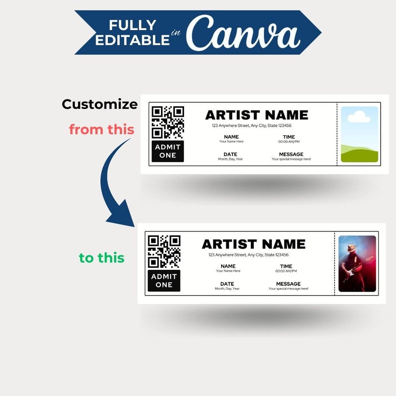 Concert Ticket Canva Template, EDITABLE DIY Event Printable, Surprise ...