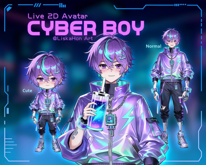 Live2d Avatar Cyber Boy Full Body Model: Fully Rigged Avatar - Etsy