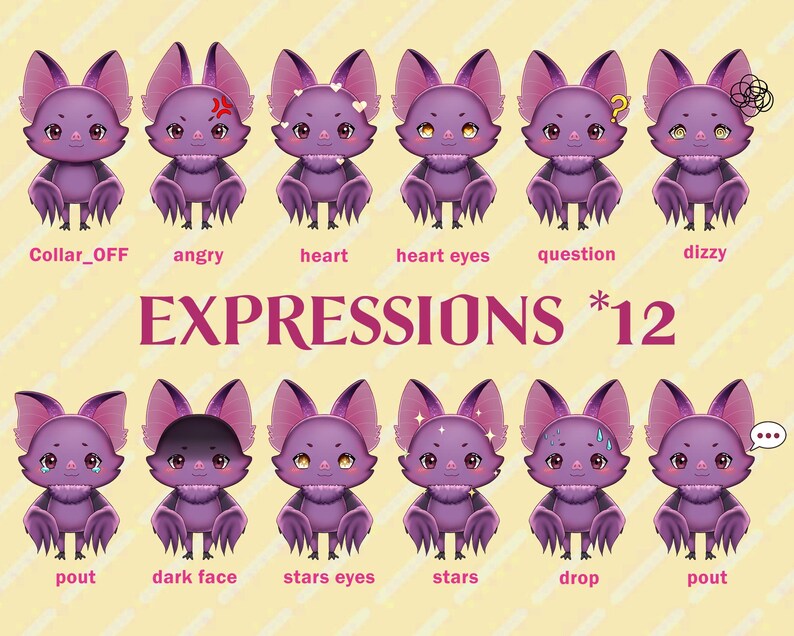 Bat Vtuber – Fully Rigged Live2d Model, 12 Expressions - Etsy