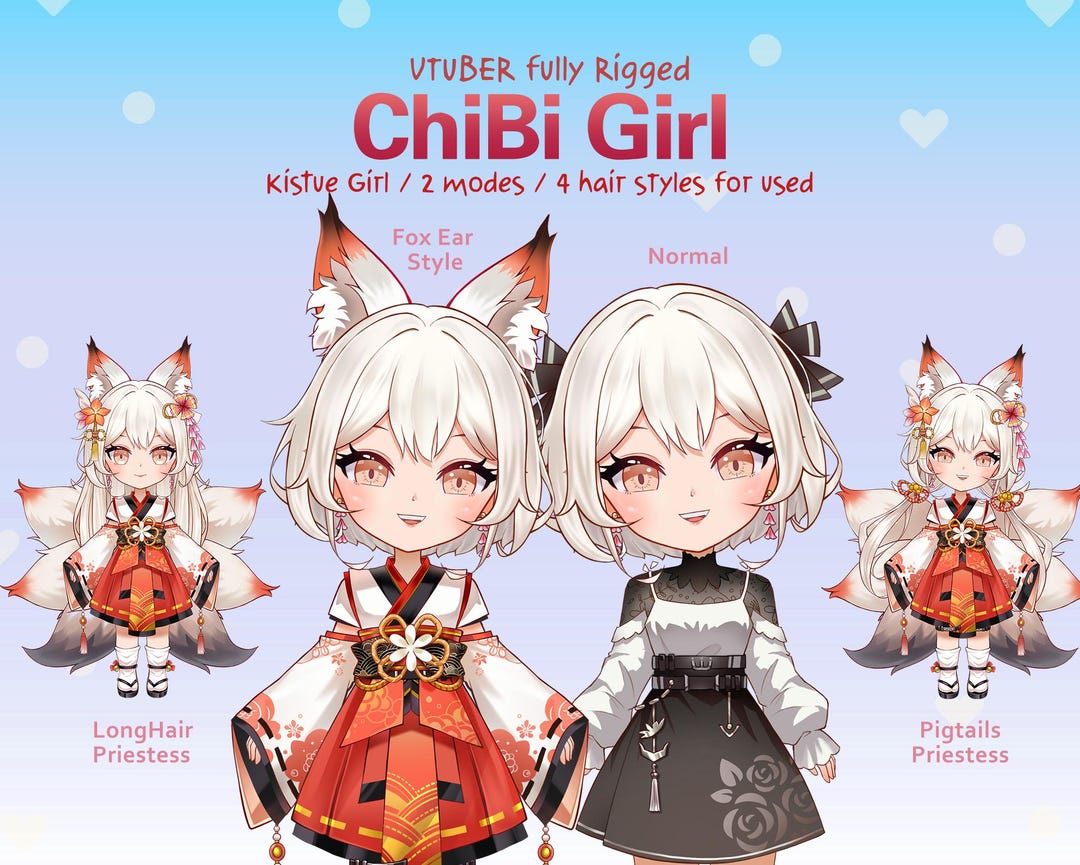 Customizable Live2d Chibi Avatar – Fox Priestess, Fully Rigged - Etsy