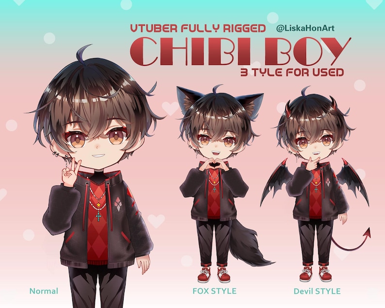 Customizable Live2d Chibi Boy Avatar: Devil Fox Model - Etsy